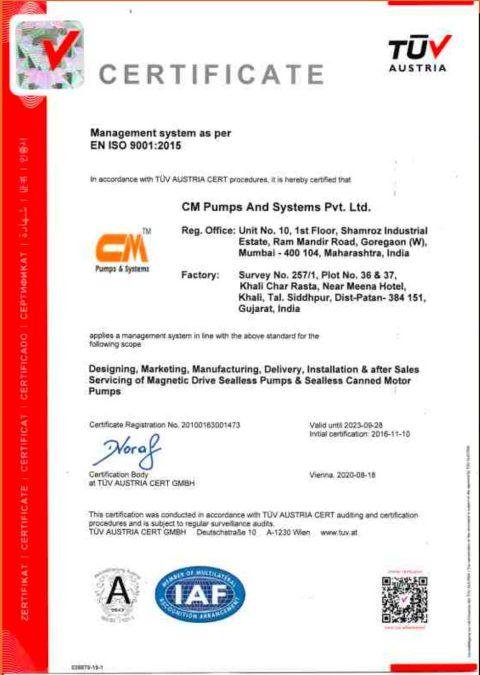 Certificates | CM Pumps & Systems - Sealless Magnetic Drive Chemical ...